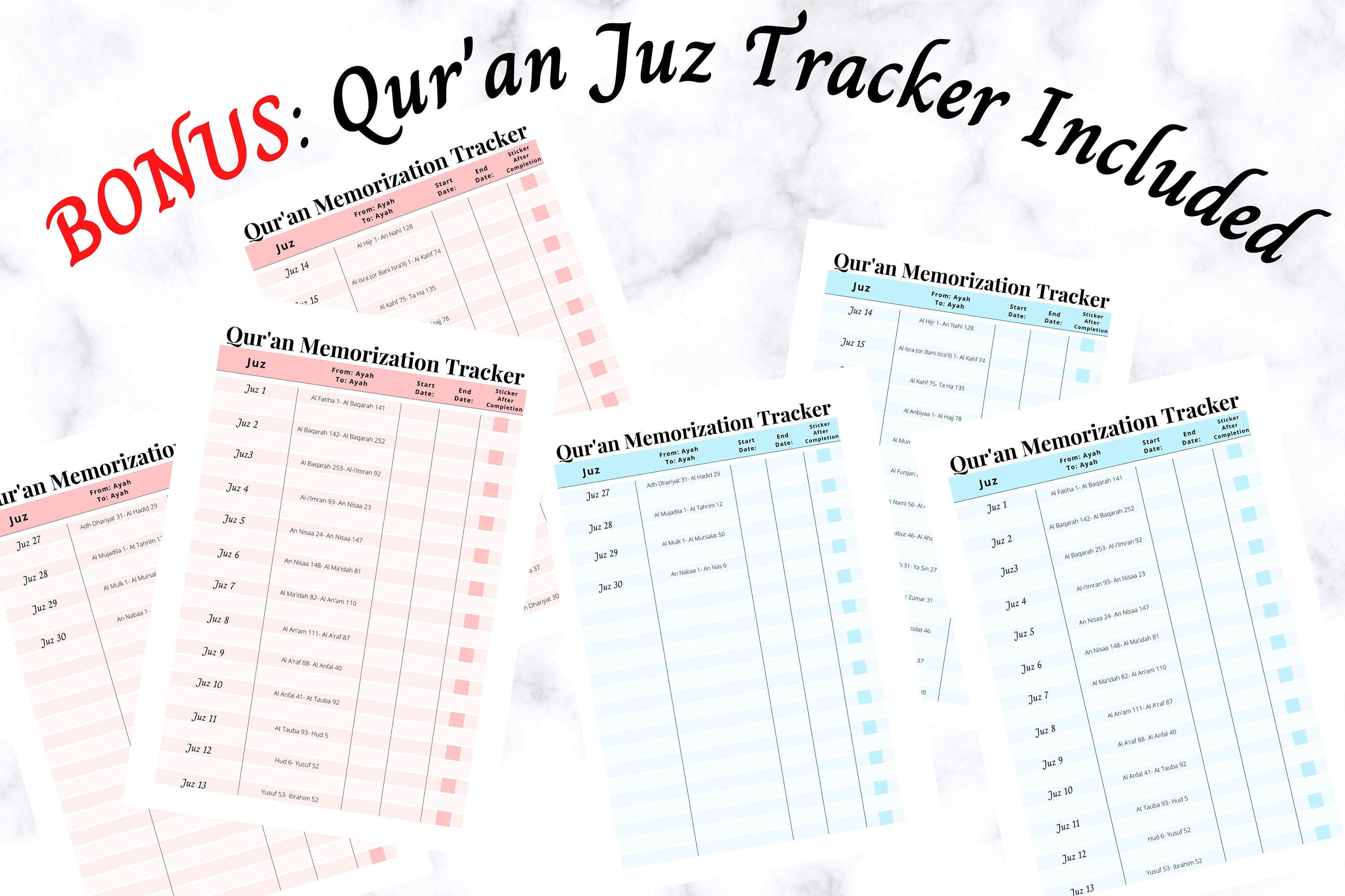 Qur'an Memorization Tracker, Hifz, Islamic Art, Digital Islamic Art - Etsy
