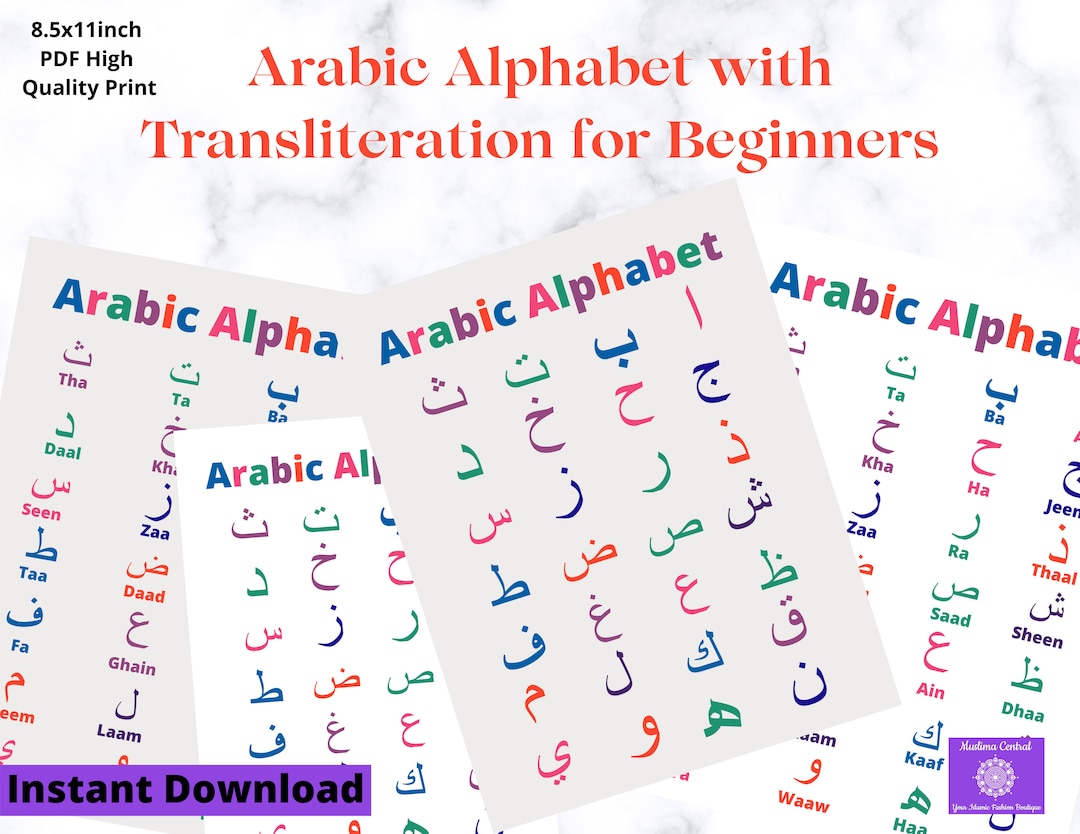 Arabic Alphabet With Transliteration for Beginners-islamic Nursery Art ...