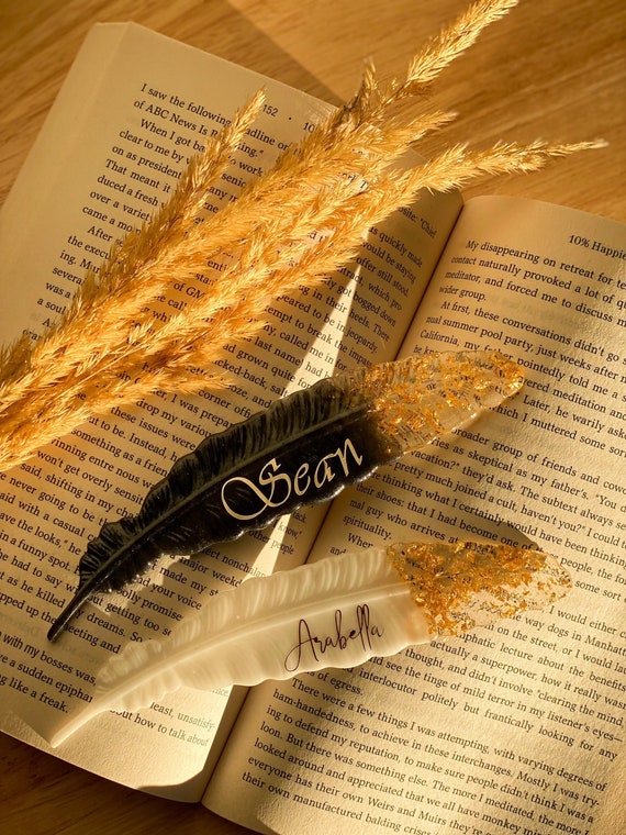 Personalized Bookmarks Resin Bookmarks Feather Bookmarks - Etsy