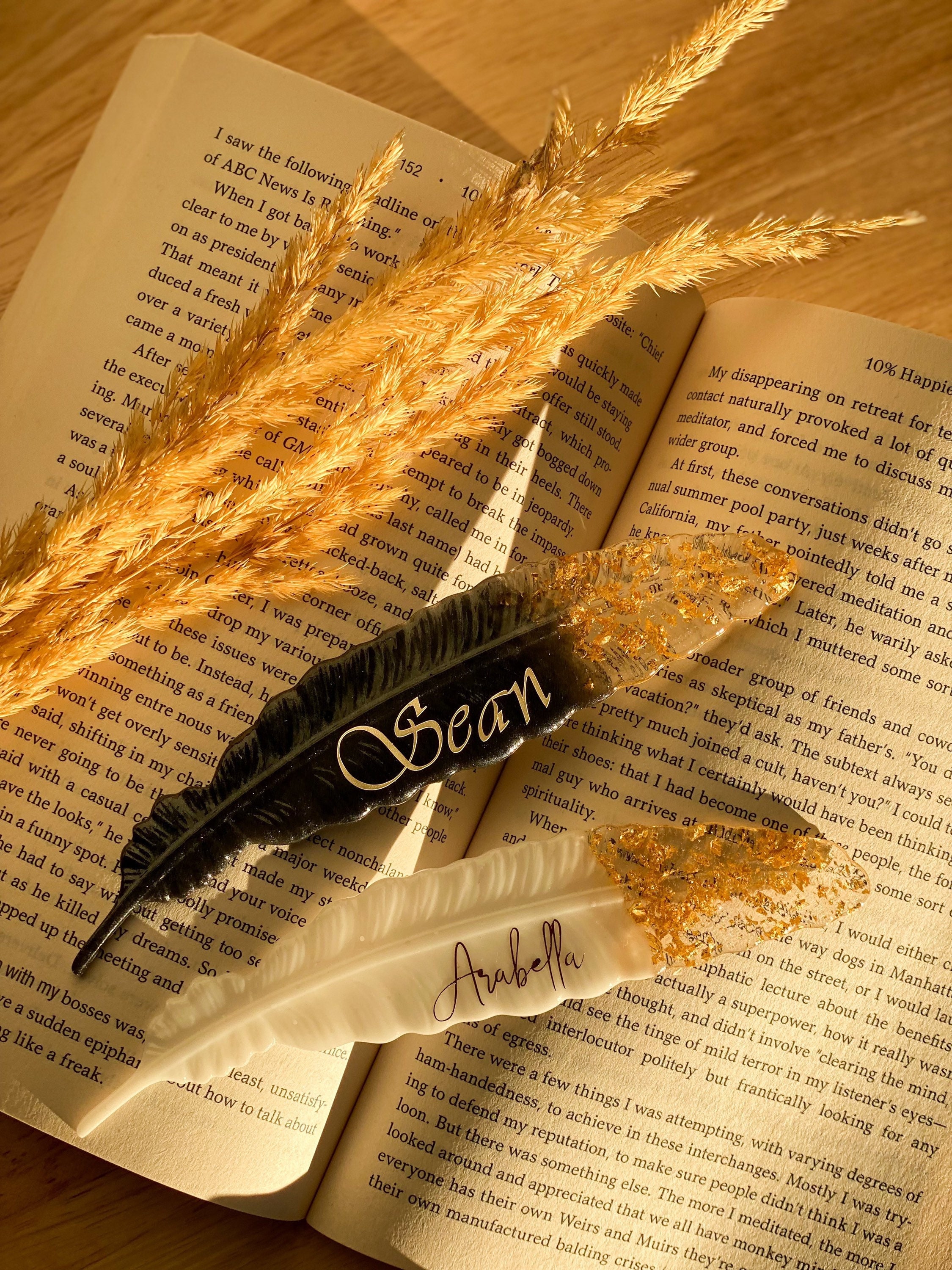 Personalized Bookmarks Resin Bookmarks Feather Bookmarks - Etsy