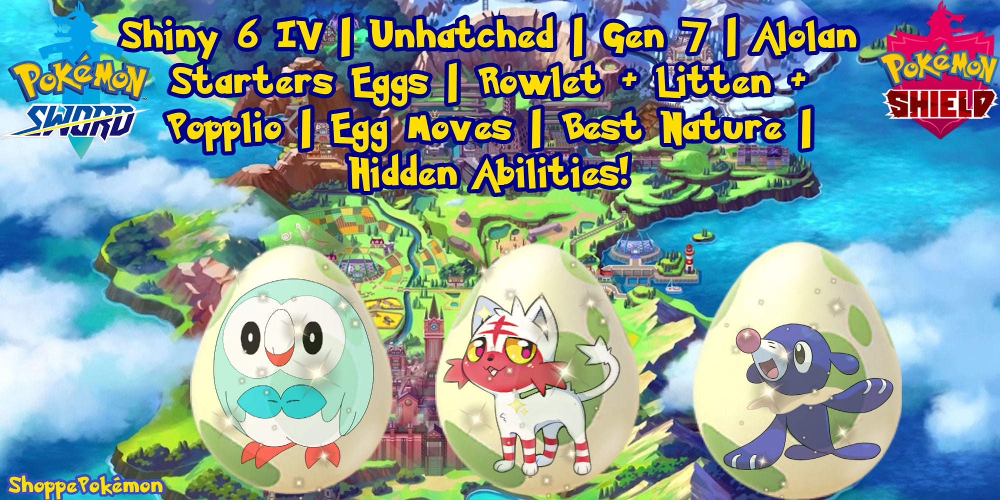 Pokémon Sword and Shield Unhatched Gen 7 Shiny Alolan Starters Eggs ...