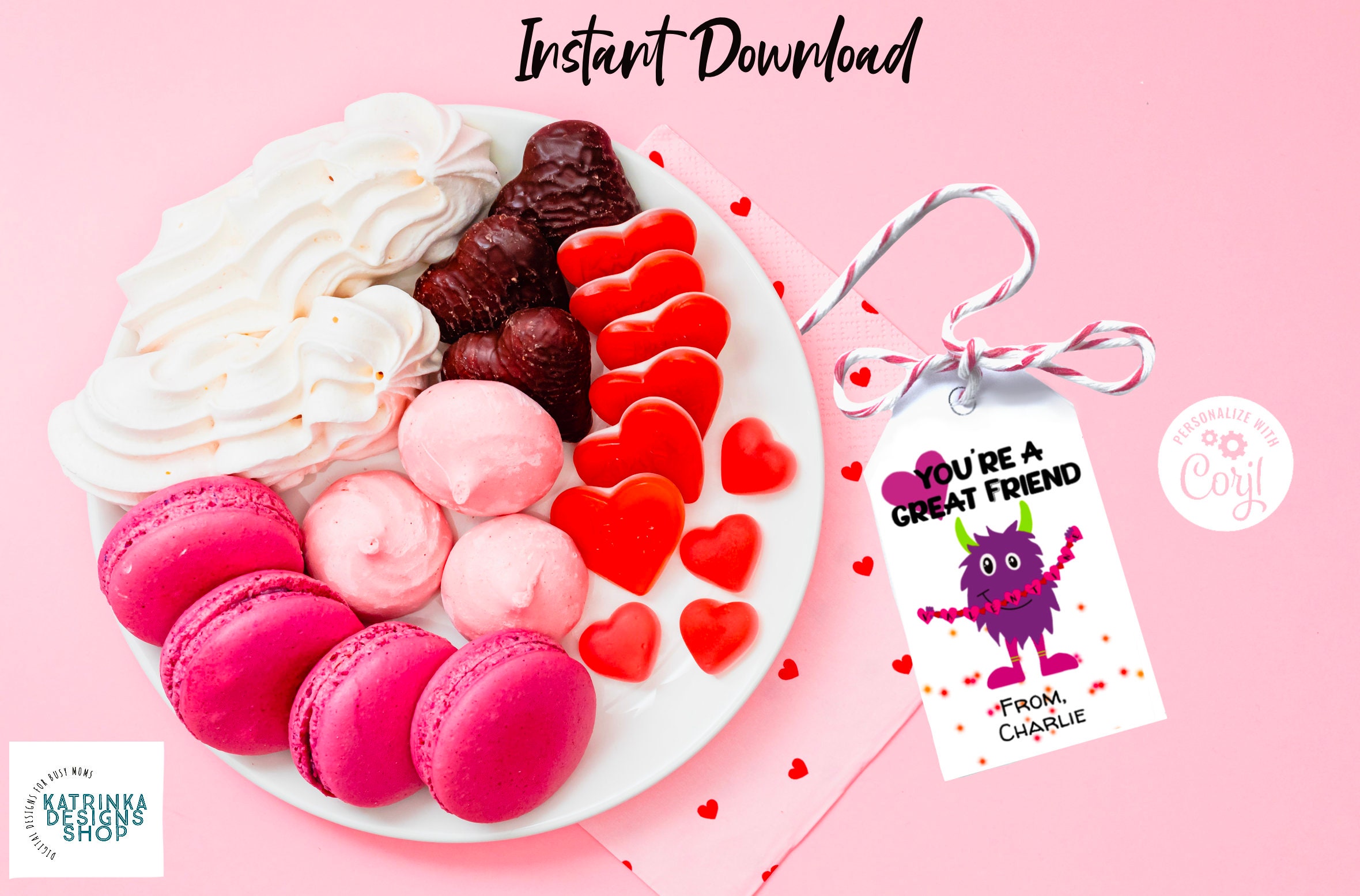 Monster Valentine/ Valentine's Tag/ Printable Valentine/ Digital ...