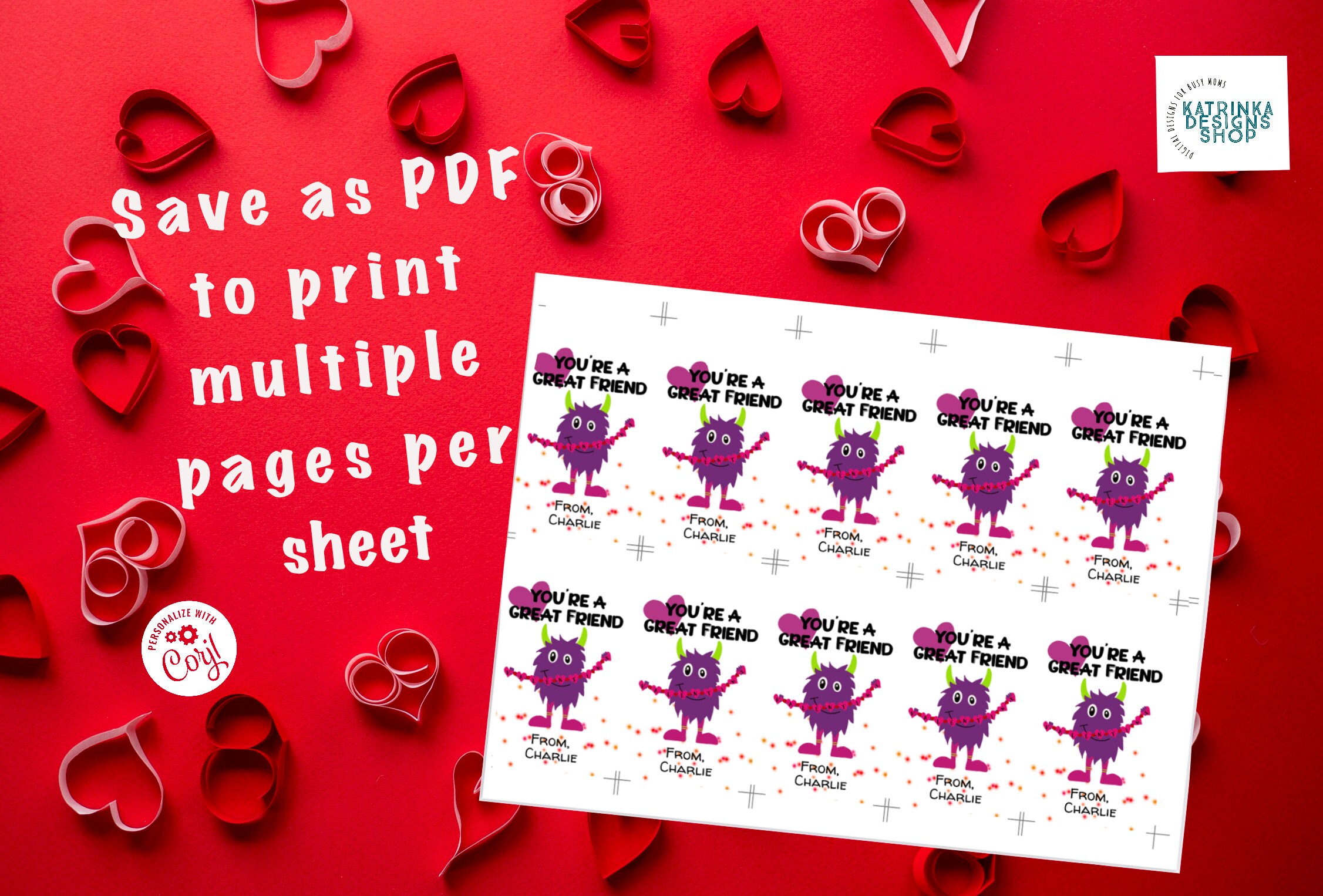 Monster Valentine/ Valentine's Tag/ Printable Valentine/ Digital ...