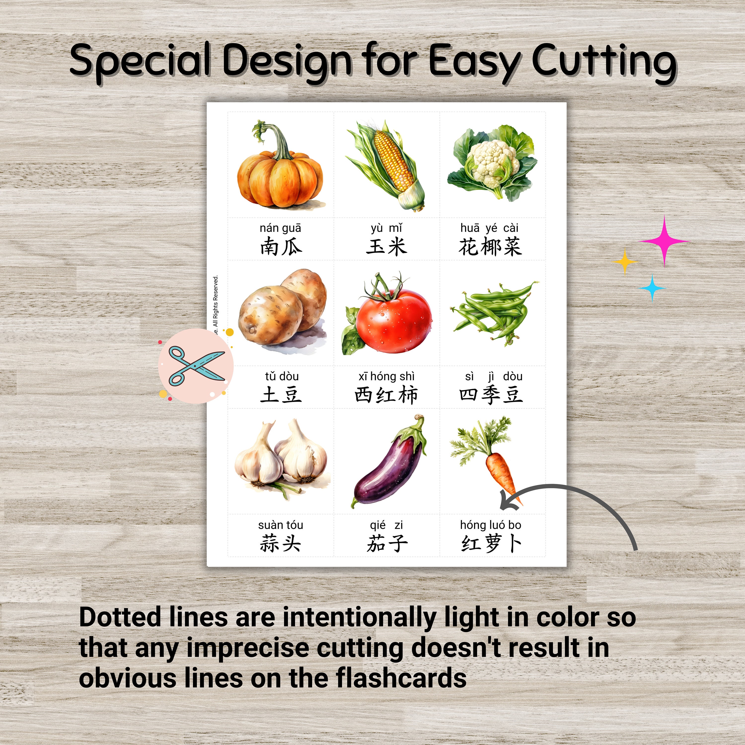 Vegetable Chinese Flashcards, Pinyin Chinese Flash Cards, 3-part ...