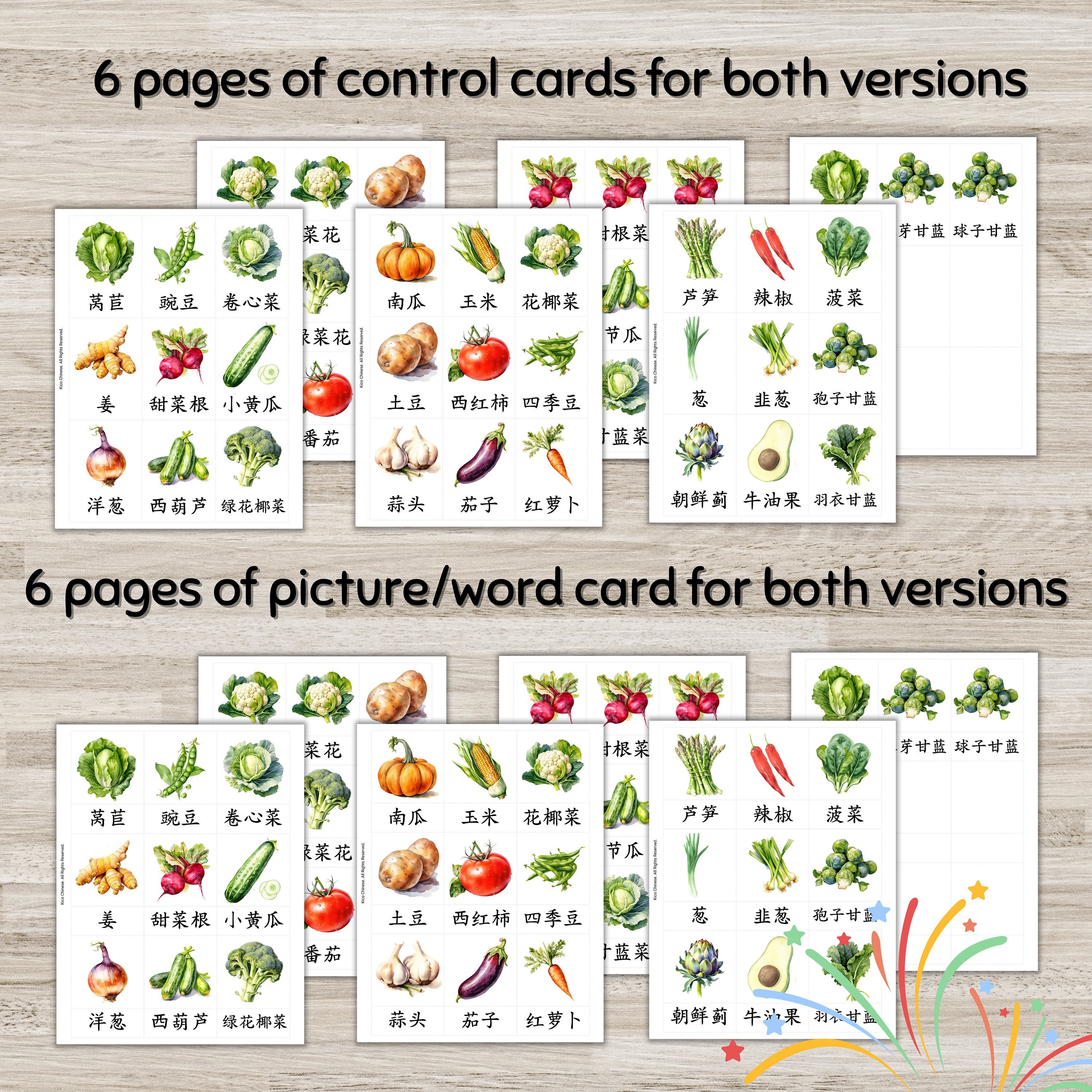 Vegetable Chinese Flashcards, Pinyin Chinese Flash Cards, 3-part ...