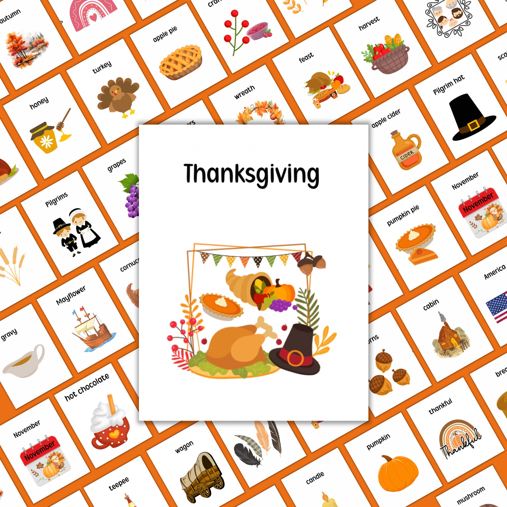 Thanksgiving Flash Card, Thanksgiving Vocabulary Flashcard ...