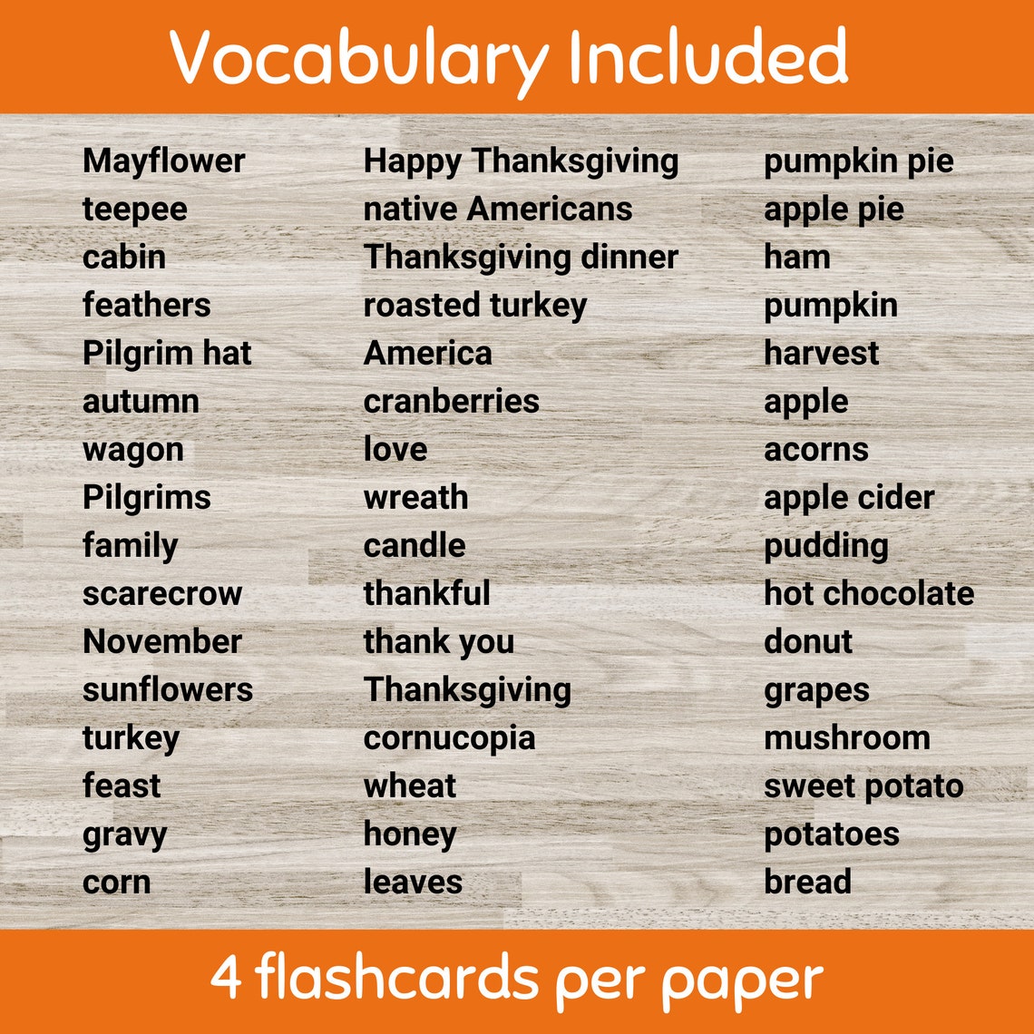 Thanksgiving Flash Card, Thanksgiving Vocabulary Flashcard ...