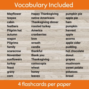 Thanksgiving Flash Card, Thanksgiving Vocabulary Flashcard ...