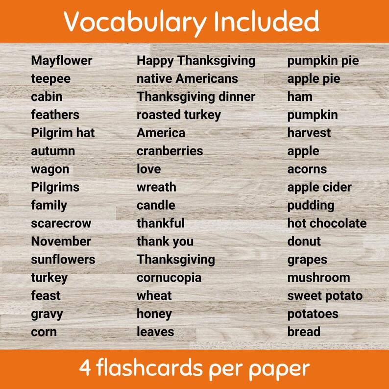 Thanksgiving Flash Card, Thanksgiving Vocabulary Flashcard ...
