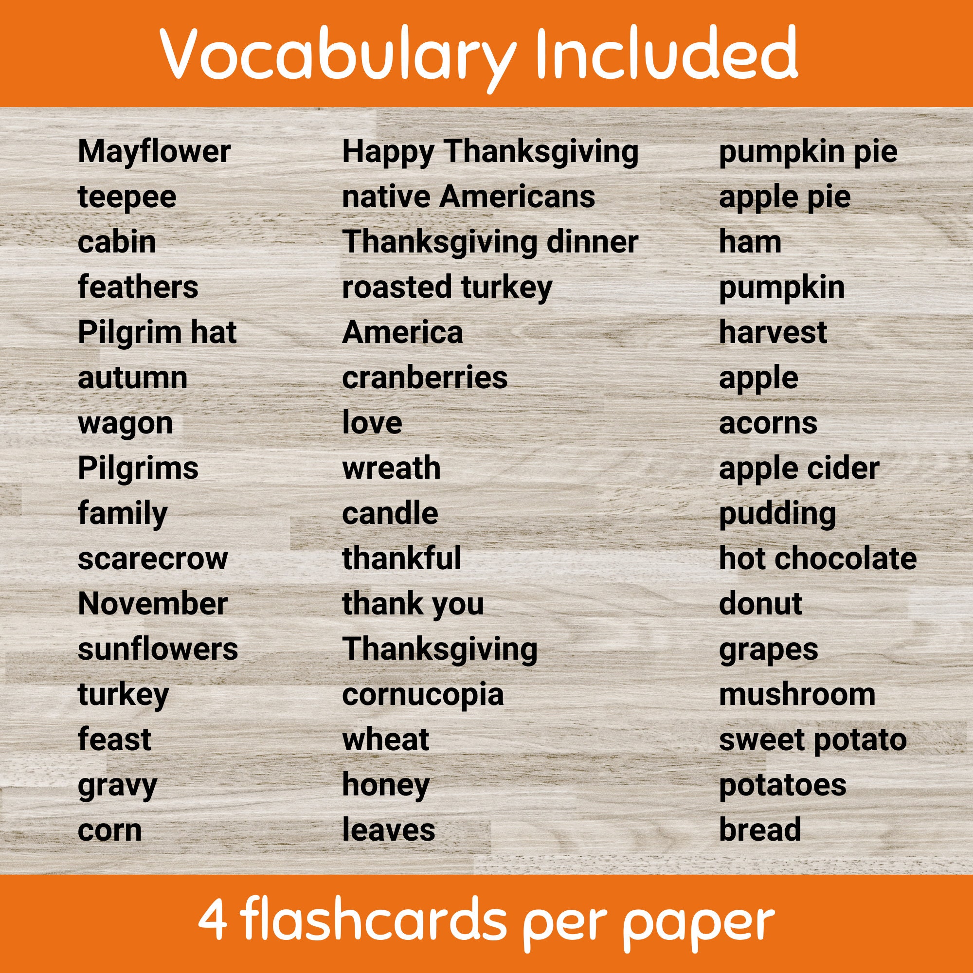 Thanksgiving Flash Card, Thanksgiving Vocabulary Flashcard ...