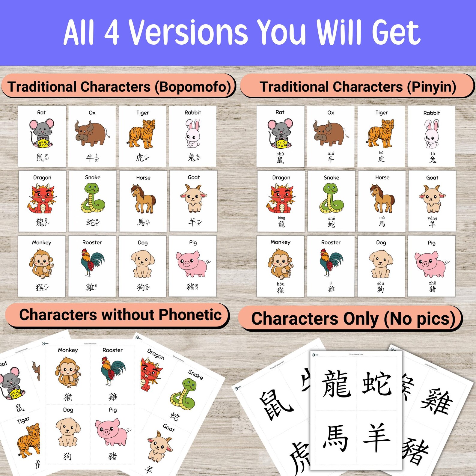 Chinese Zodiac Flashcards, Zodiac Animals Flashcards, Chinese New Year ...