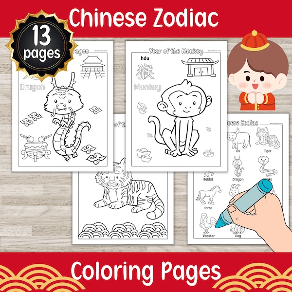 Chinese Zodiac Coloring Pages, Chinese New Year Kids Activity Book ...