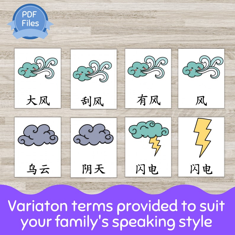Weather Chinese Flashcards, Pinyin Chinese Flash Cards, 3-part Chinese ...