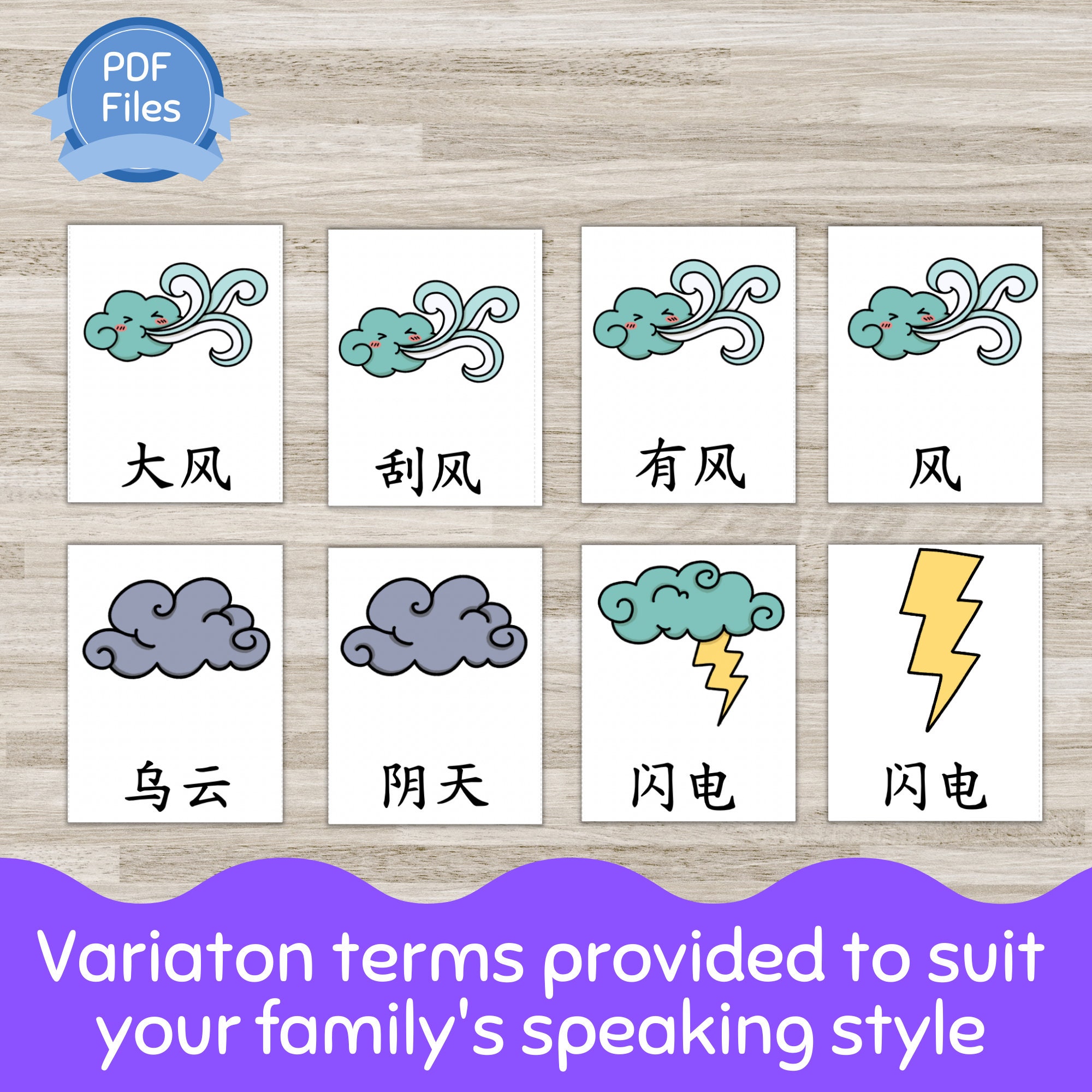 Weather Chinese Flashcards, Pinyin Chinese Flash Cards, 3-part Chinese ...