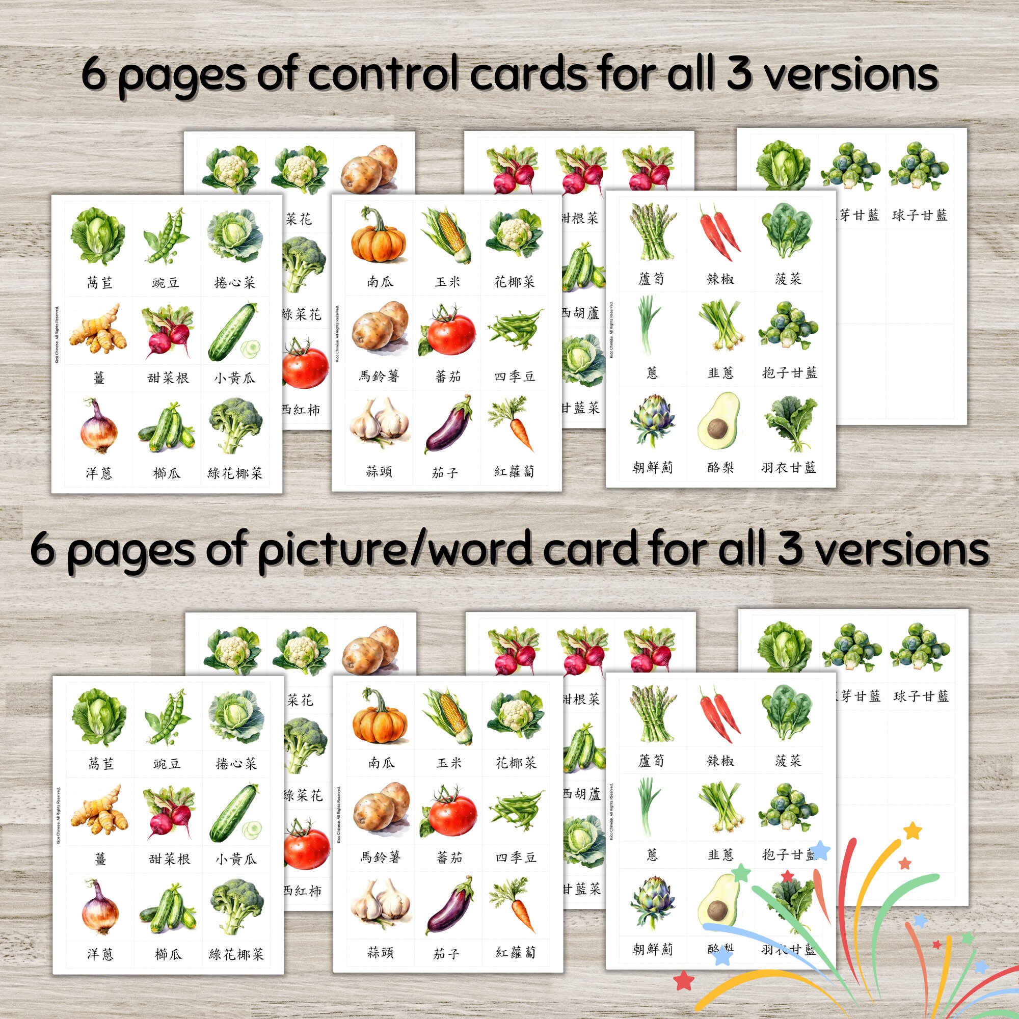 Vegetables Chinese Flashcards, Bopomofo Pinyin Chinese Flash Cards, 3 ...