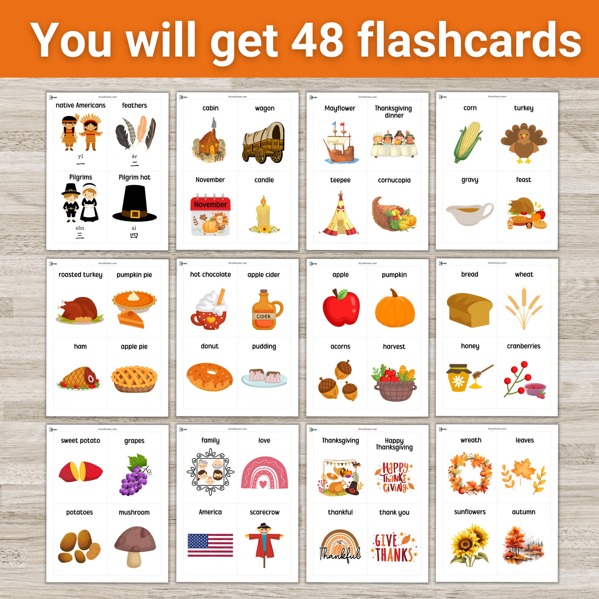 Thanksgiving Flash Card, Thanksgiving Vocabulary Flashcard ...