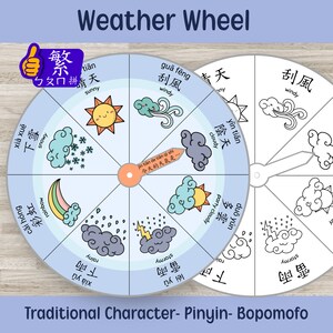 Chinese Weather Wheel, Traditional Chinese Pinyin Bopomofo Zhuyin ...
