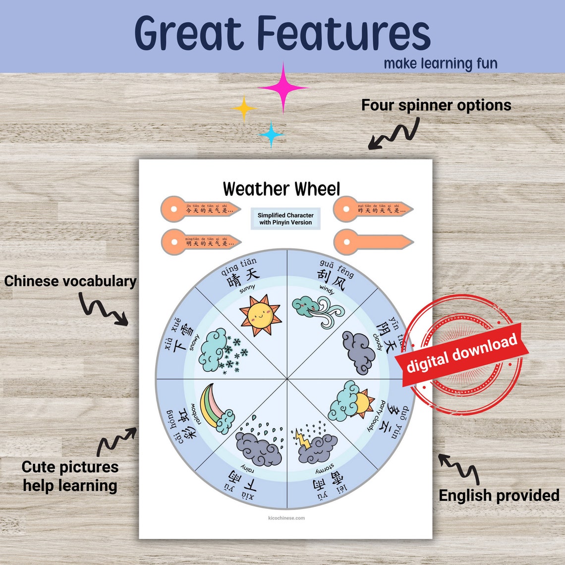 Chinese Weather Wheel,kids Learn Chinese,chinese Flashcards Pinyin ...