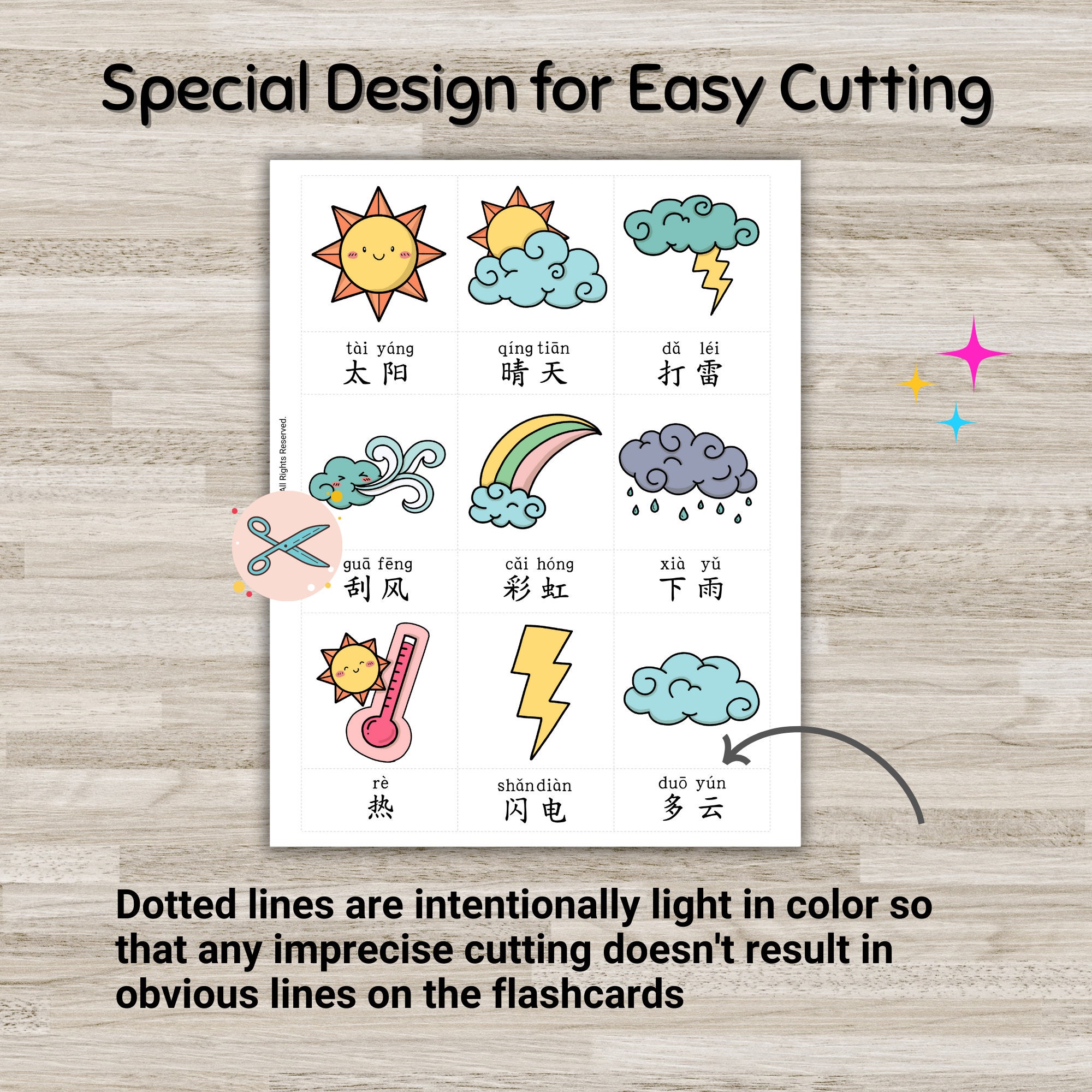 Weather Chinese Flashcards, Pinyin Chinese Flash Cards, 3-part Chinese ...