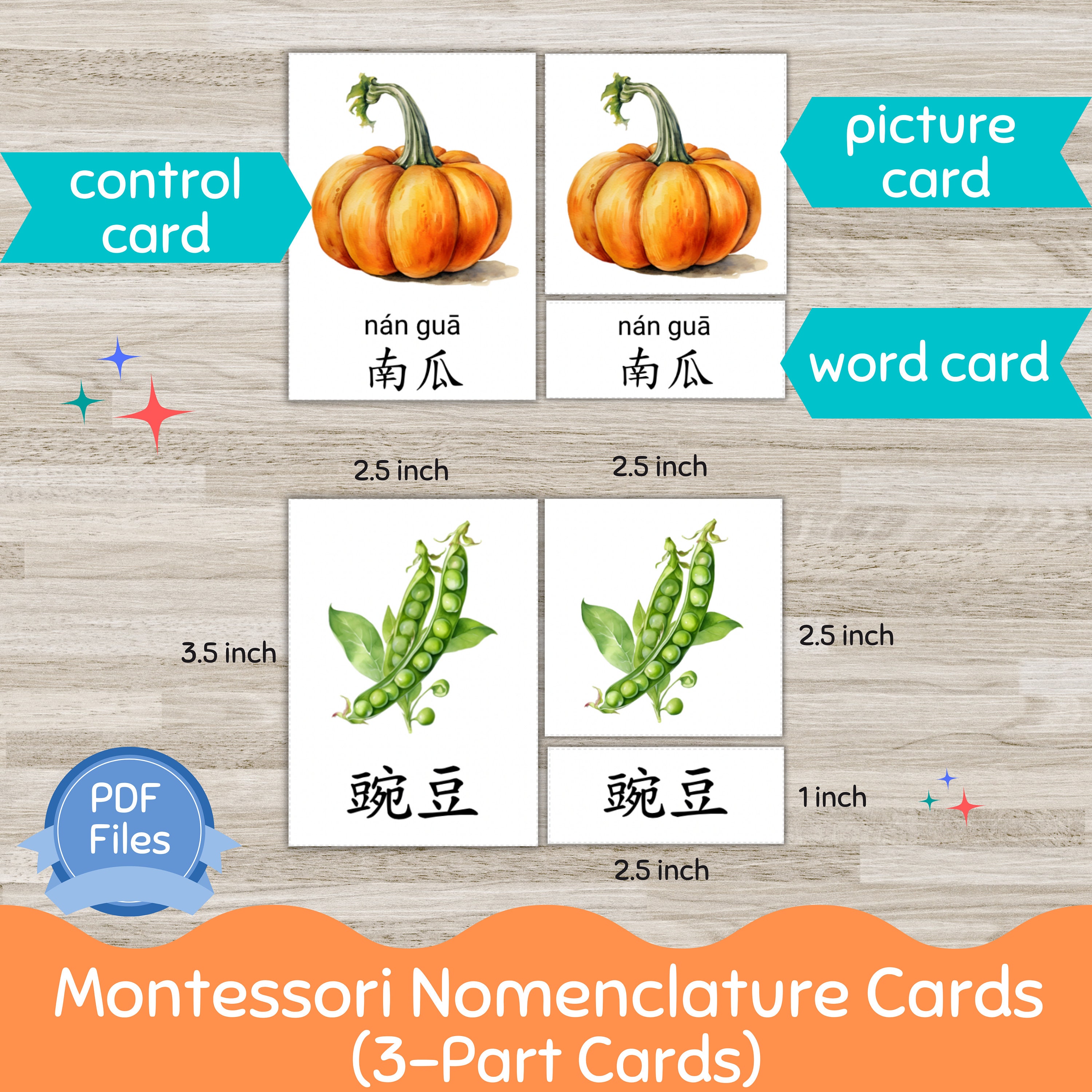 Vegetable Chinese Flashcards, Pinyin Chinese Flash Cards, 3-part ...