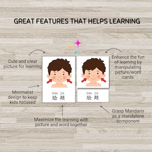 Body Parts Chinese Flashcards, Pinyin Chinese Flash Cards, 3-parts ...