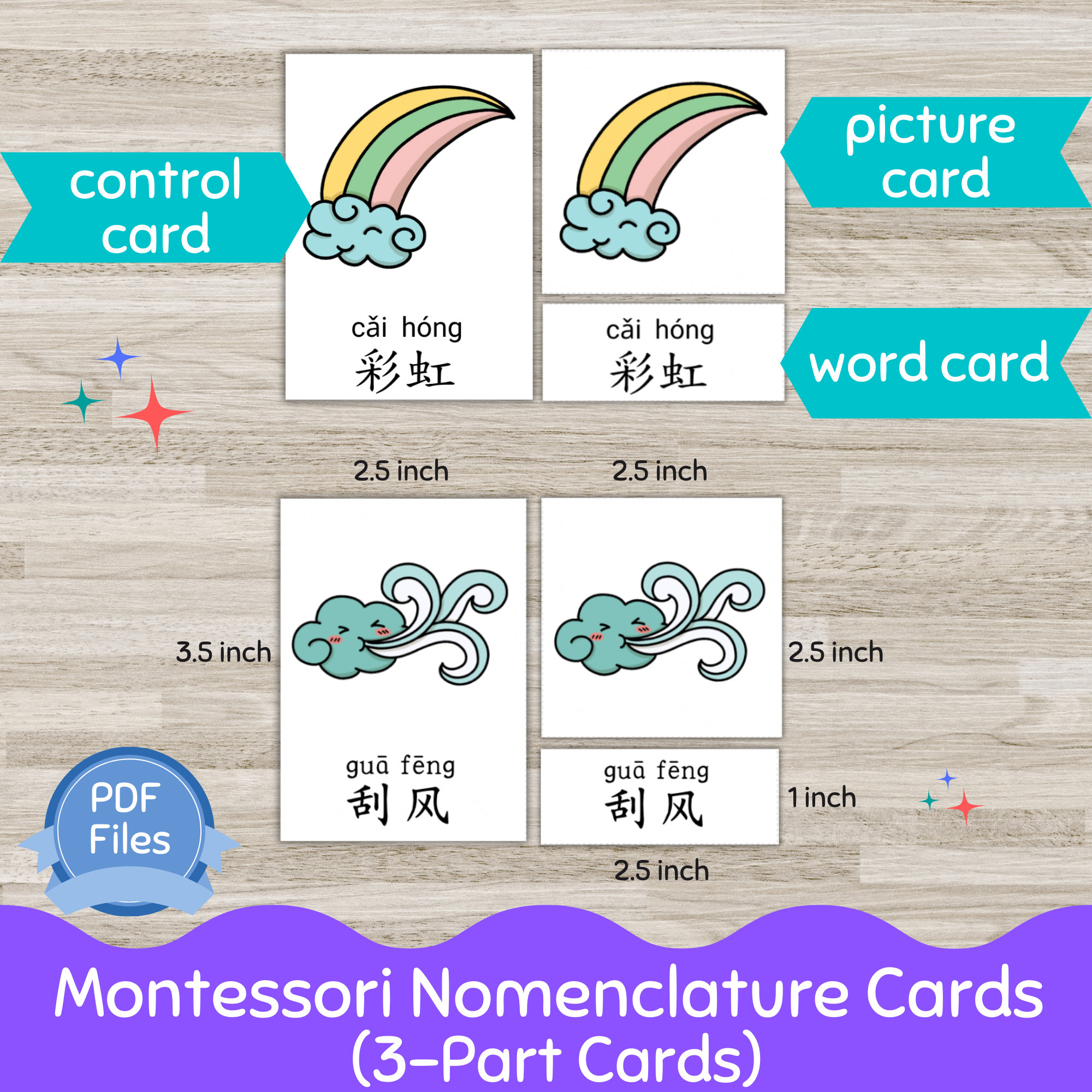 Weather Chinese Flashcards, Pinyin Chinese Flash Cards, 3-part Chinese ...