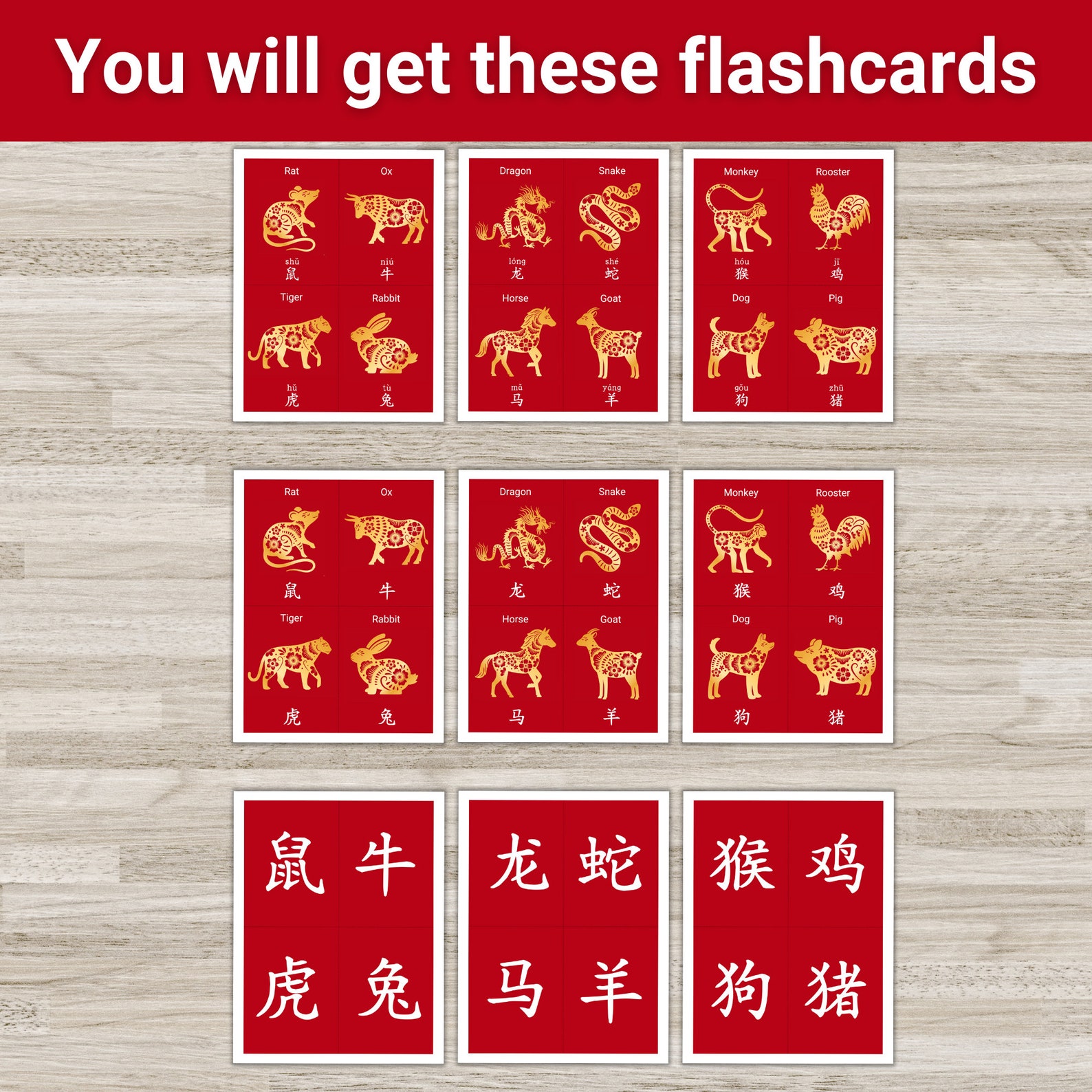Chinese Zodiac Pinyin Flashcards, Chinese New Year, Chinese for Kids ...