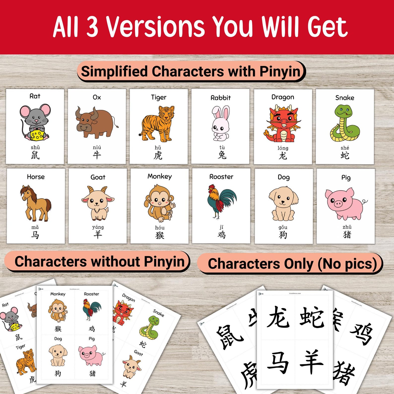 Chinese Zodiac Flashcards, Zodiac Animals Flashcards, Chinese New Year ...
