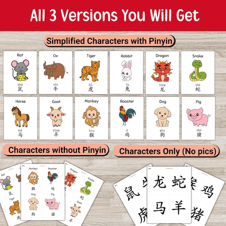 Chinese Zodiac Flashcards, Zodiac Animals Flashcards, Chinese New Year ...