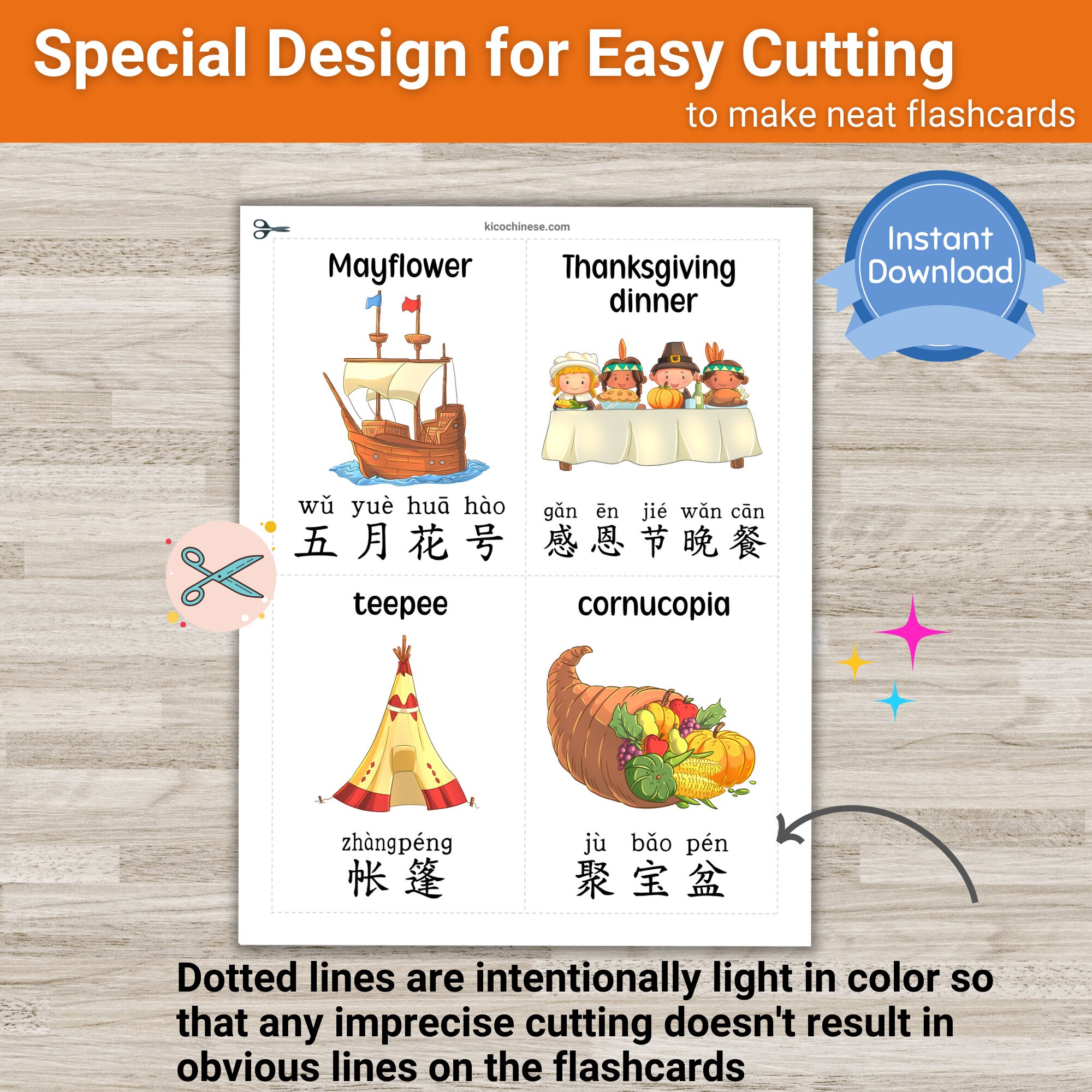 Thanksgiving Chinese Pinyin Flashcards, Chinese Flashcards, Bilingual ...