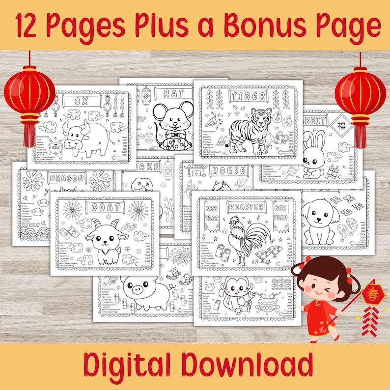 Chinese Zodiac Coloring Pages, Chinese New Year Kids Activity Book ...