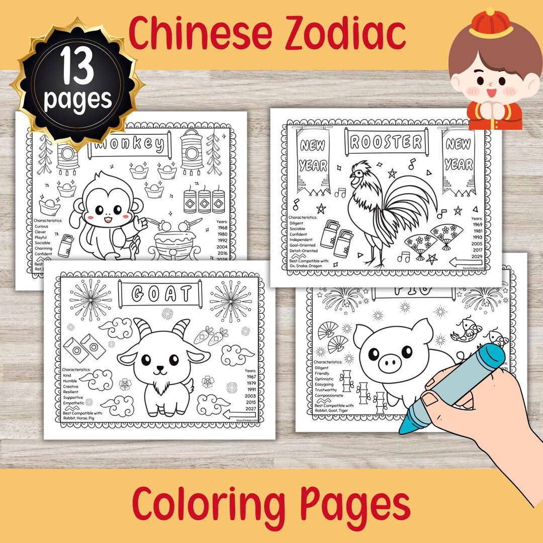 Chinese Zodiac Coloring Pages, Chinese New Year Kids Activity Book ...