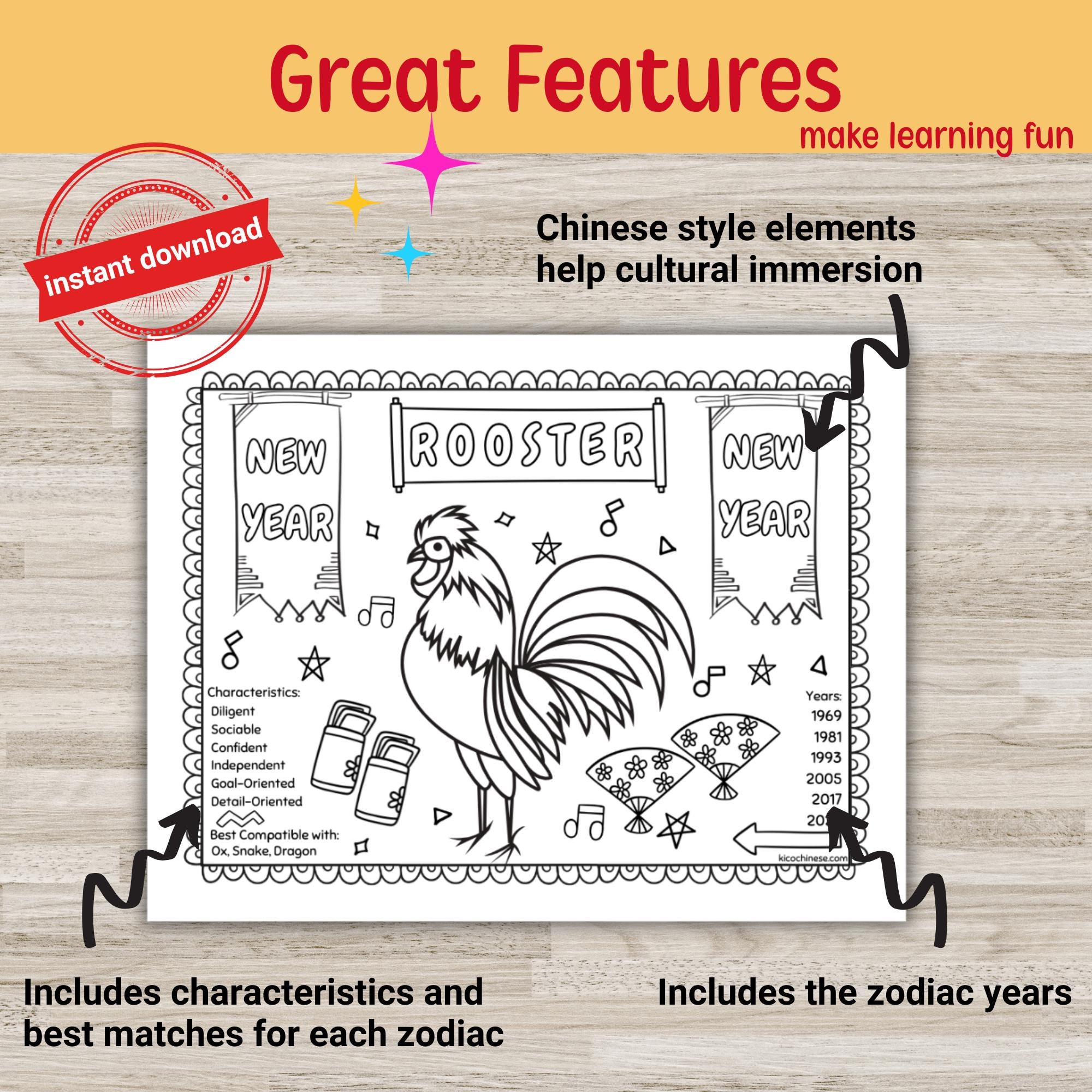 Chinese Zodiac Coloring Pages, Chinese New Year Kids Activity Book ...