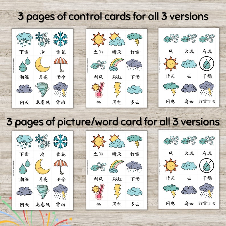 Weather Chinese Flashcards, Pinyin Chinese Flash Cards, 3-part Chinese ...