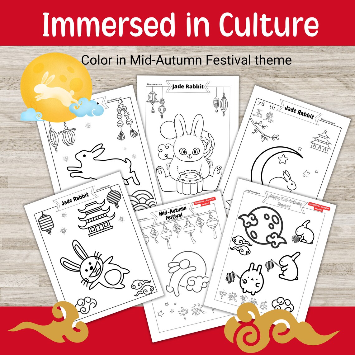 Mid-autumn Festival Coloring Page, Moon Festival Activity Sheet ...