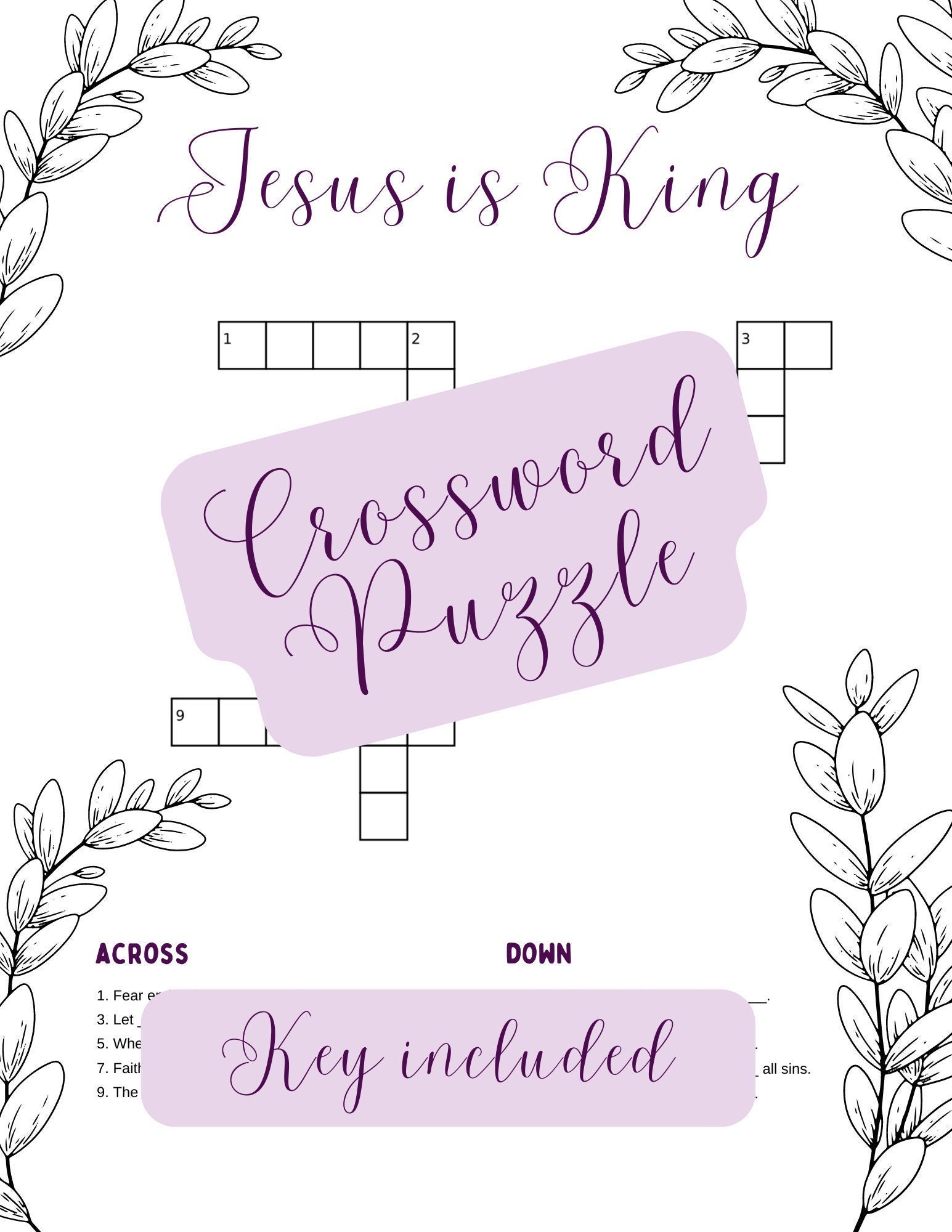 Christian | Crossword Puzzle | Printable | Download - Etsy