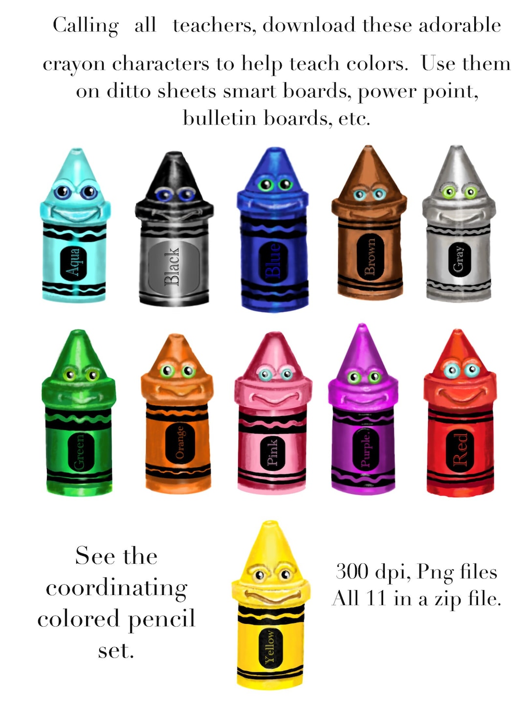 Crayons Clip Art Digital Download for Teachers - Etsy