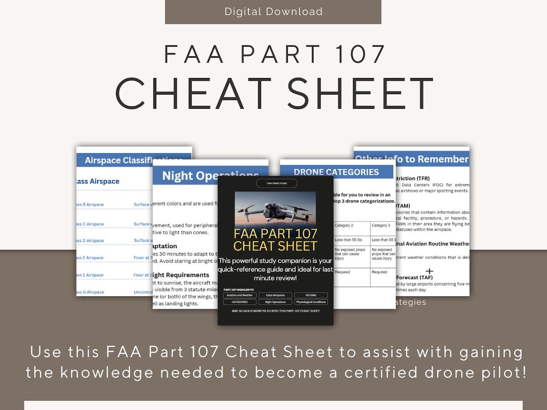 FAA Part 107 Cheat Sheet | | Easy-to-follow PDF Guide | Digital ...