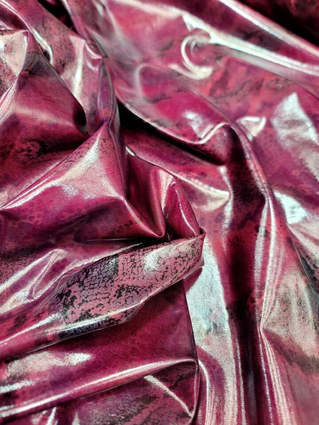 Fuchsia Glossy Shiny Reptile Skin Snake Stretch Pleather Fabric Sold by ...