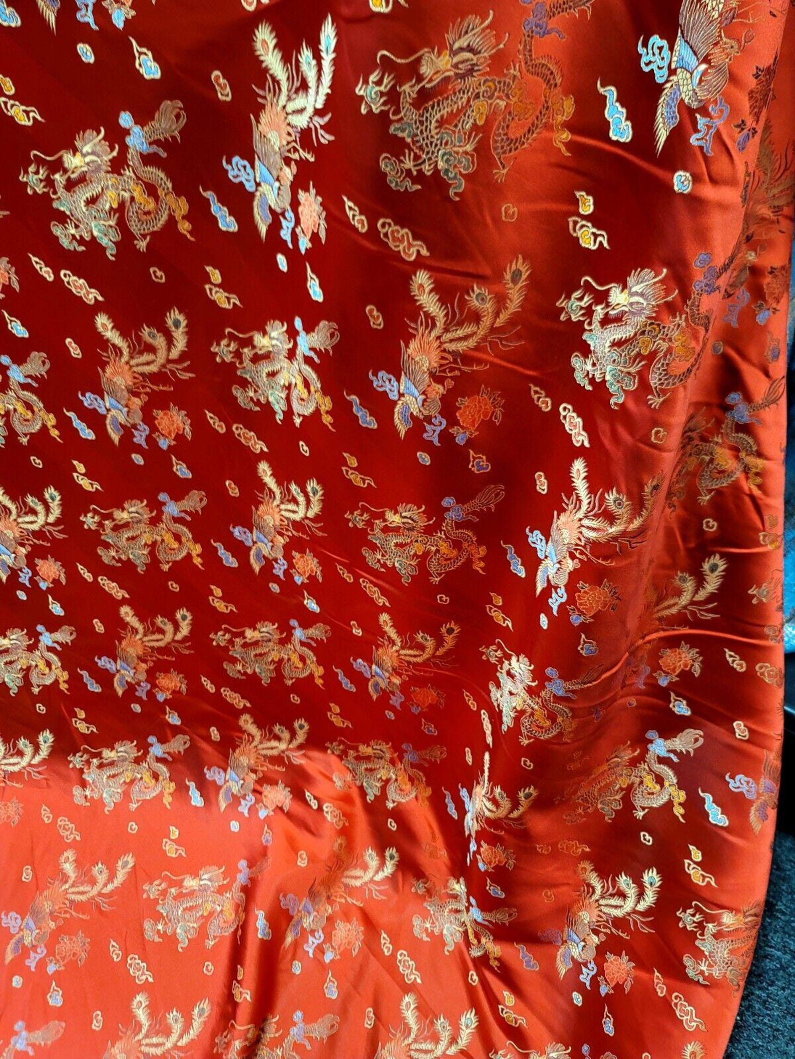 Red Color Brocade Silk Satin Chinese Woven Fabric by the Yard Dragon ...