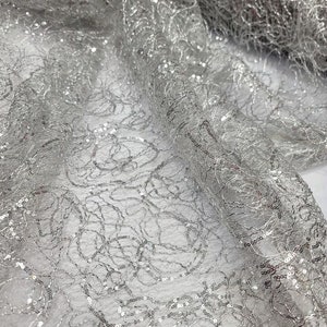 Silver Spider Web Embroidered Lace Sequin Geometric Fabric Sold by the ...