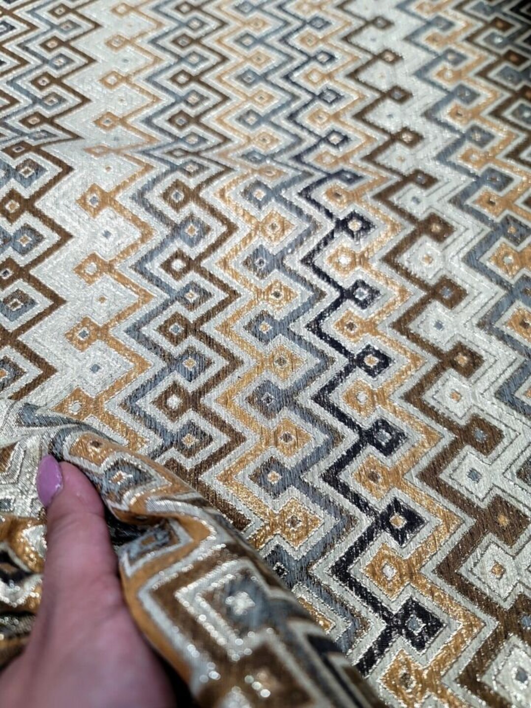 Gold Brocade Fabric Sold by the Yard Geometric Embossed Textured 57" W ...