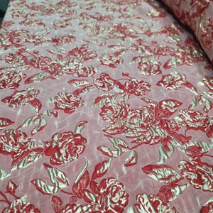 Red Gold Jacquard Brocade Fabric by the Yard Metallic Floral for Dress ...