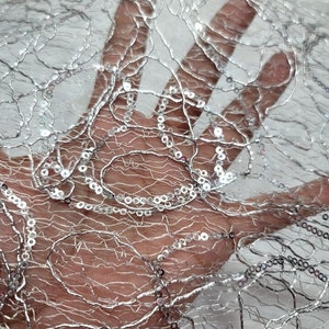 Silver Spider Web Embroidered Lace Sequin Geometric Fabric Sold by the ...