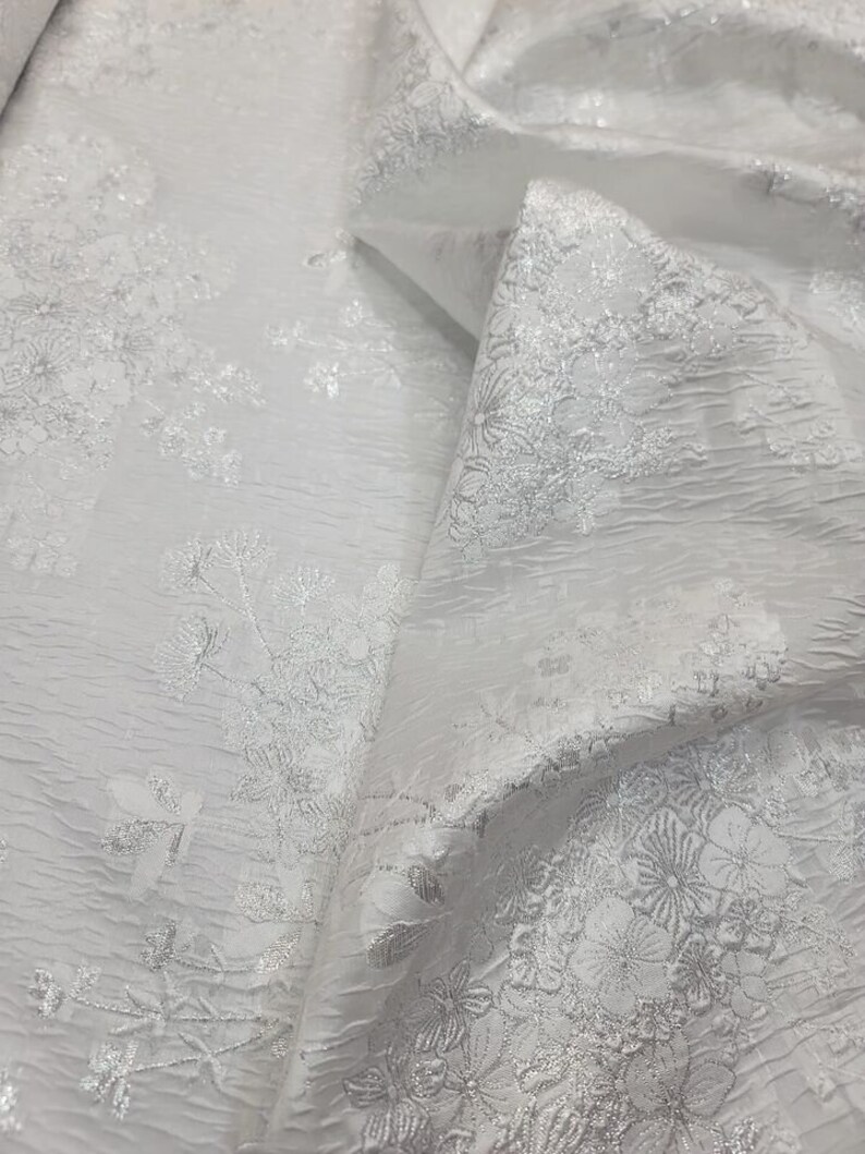 White Brocade Flower Floral Fabric by the Yard Textured French Organza ...