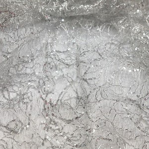 Silver Spider Web Embroidered Lace Sequin Geometric Fabric Sold by the ...