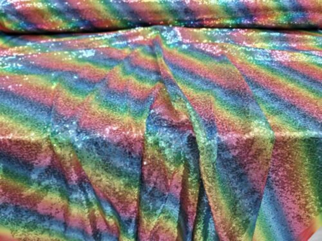 Sequins Rainbow Fabric by the Yard Stretch Mesh Multicolor Glitz Sequin ...