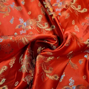 Red Color Brocade Silk Satin Chinese Woven Fabric by the Yard Dragon ...