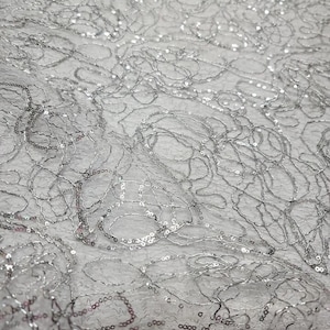 Silver Spider Web Embroidered Lace Sequin Geometric Fabric Sold by the ...