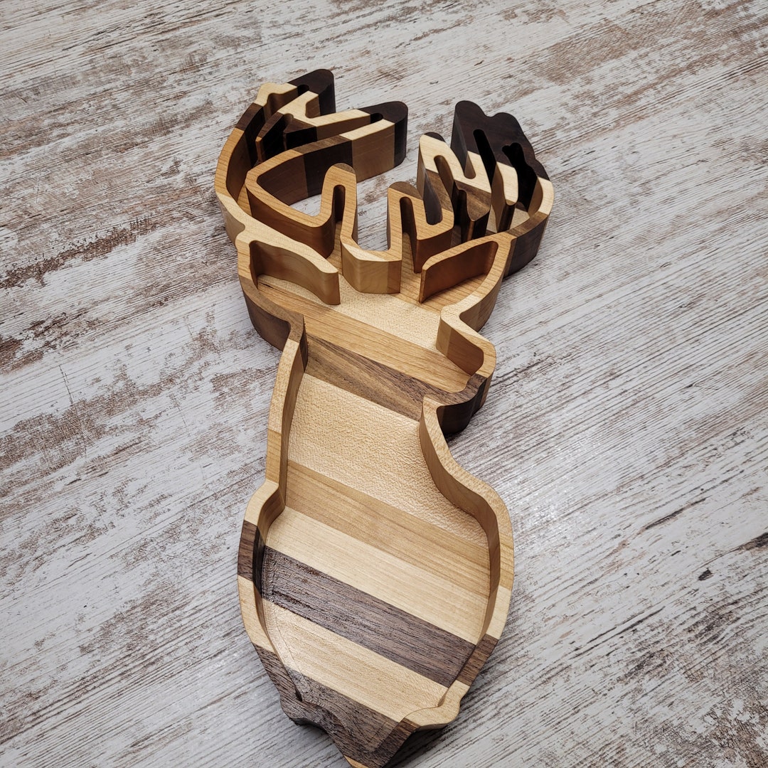 Deer Head Wooden Catch All Food Safe Finished Tray - Etsy